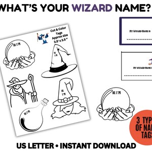 What's Your Wizard Name Game NAME TAGS & SIGN, Wizard Birthday Party Activity, Magical Wizard ...
