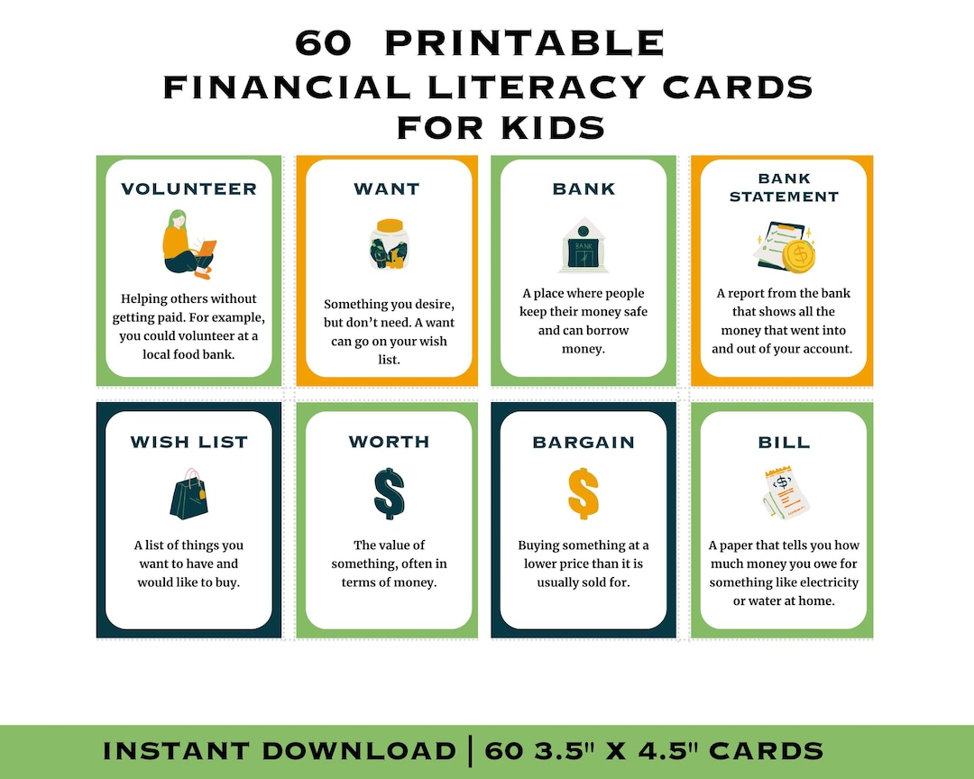 Financial Literacy Flashcards, 60 Money Terms for Kids & Teens, Finance ...