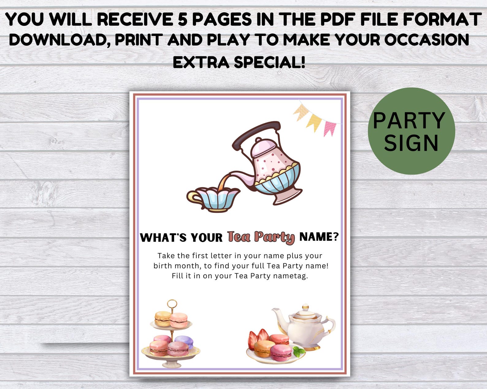 What's Your Tea Party Name Game, NAME TAGS + SIGN, Girls Tea Party ...