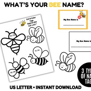 What's Your Bee Name Game, NAME TAGS + SIGN, Bee-themed Printable, Baby ...