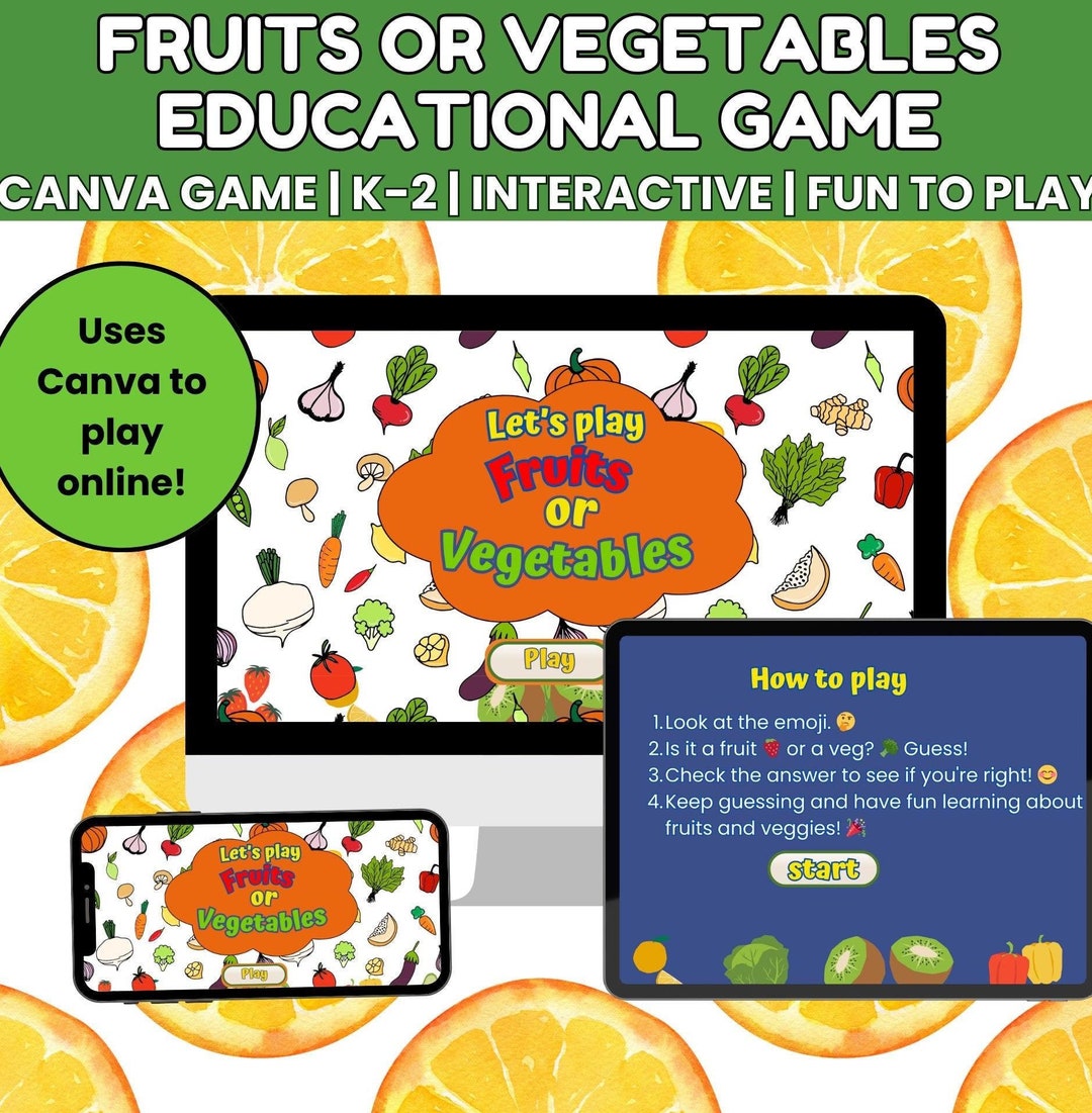 Fruit or Vegetable Sorting Activity, Digital Game, Canva Interactive ...
