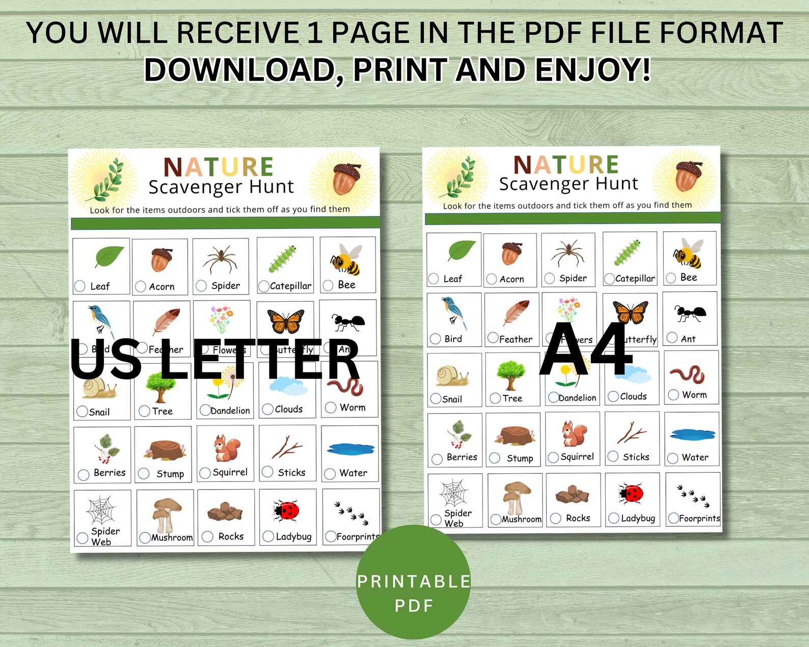 Printable Nature Scavenger Hunt, Outdoor Nature Walk, Treasure Hunt ...