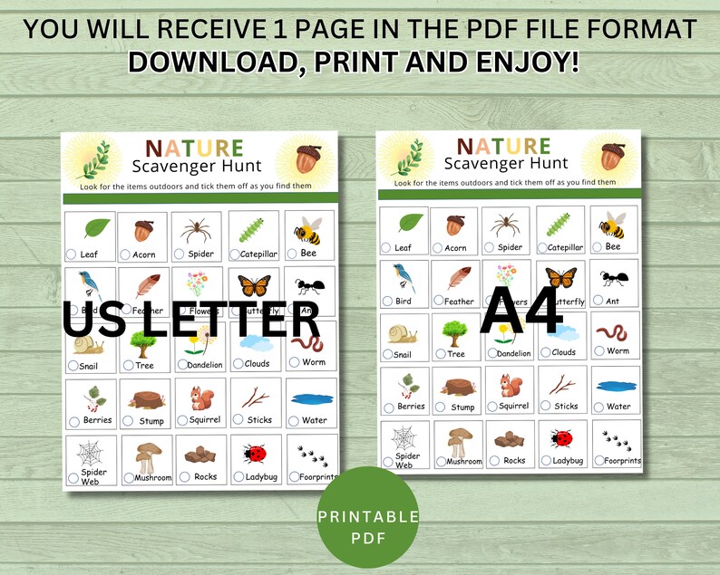 Printable Nature Scavenger Hunt, Outdoor Nature Walk, Treasure Hunt ...