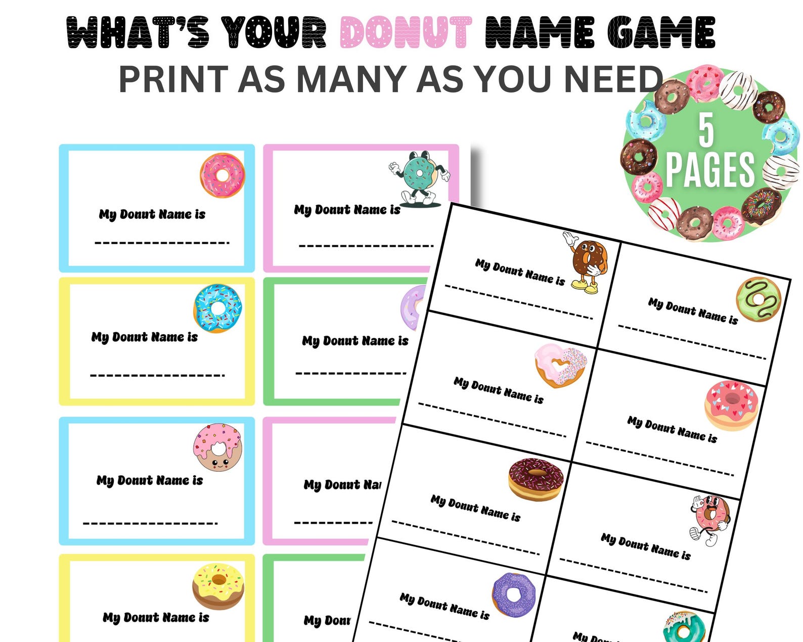 What's Your Donut Name Game NAME TAGS + SIGN, Donut Birthday, Baby ...