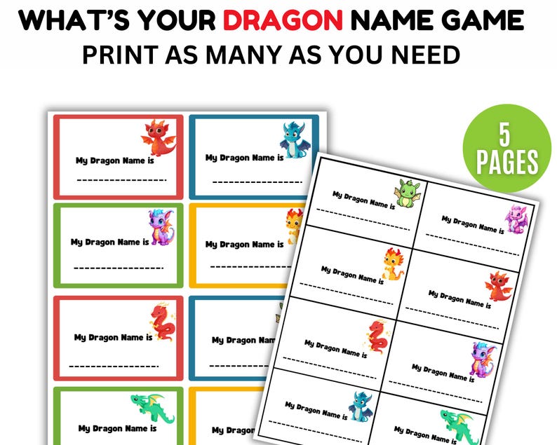 What's Your Dragon Name Game With NAME TAGS + SIGN, Printable Dragon ...