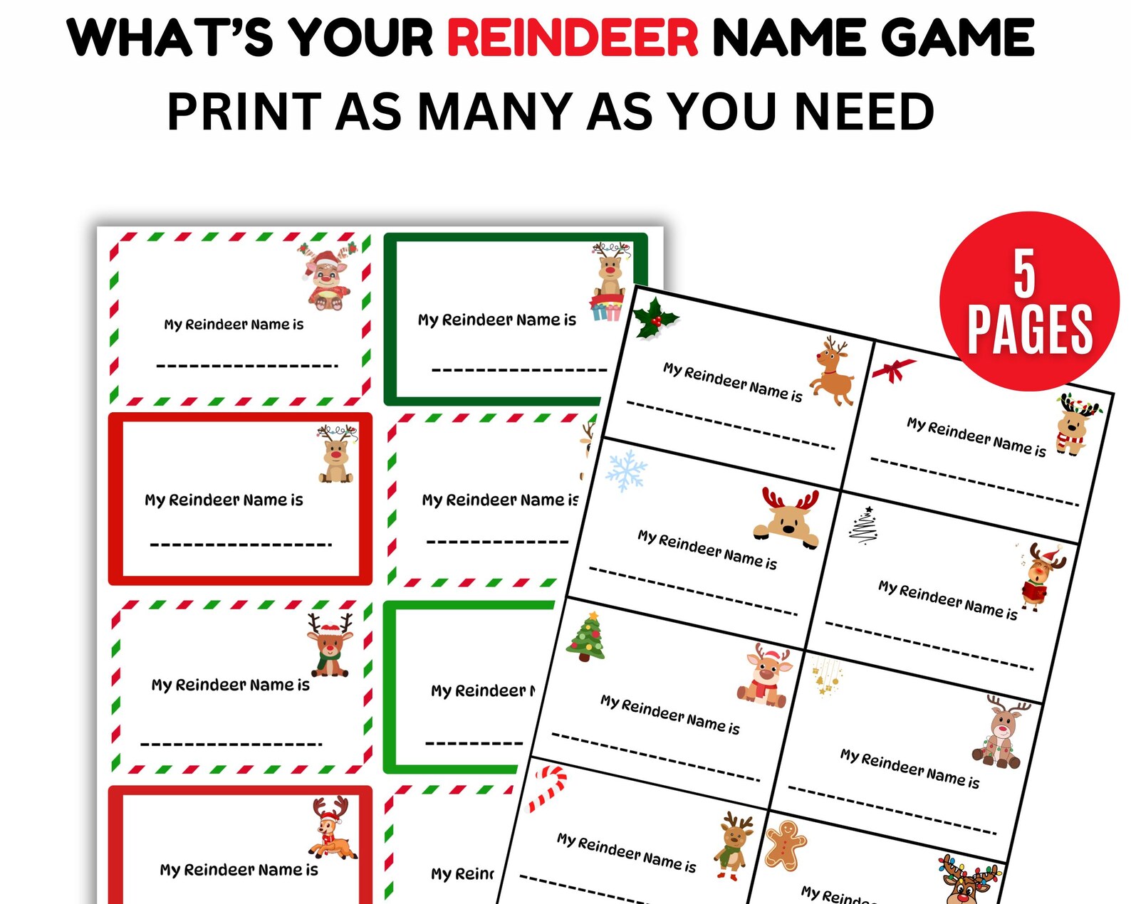 What's Your Reindeer Name Game NAME TAGS + SIGN, Christmas Party ...