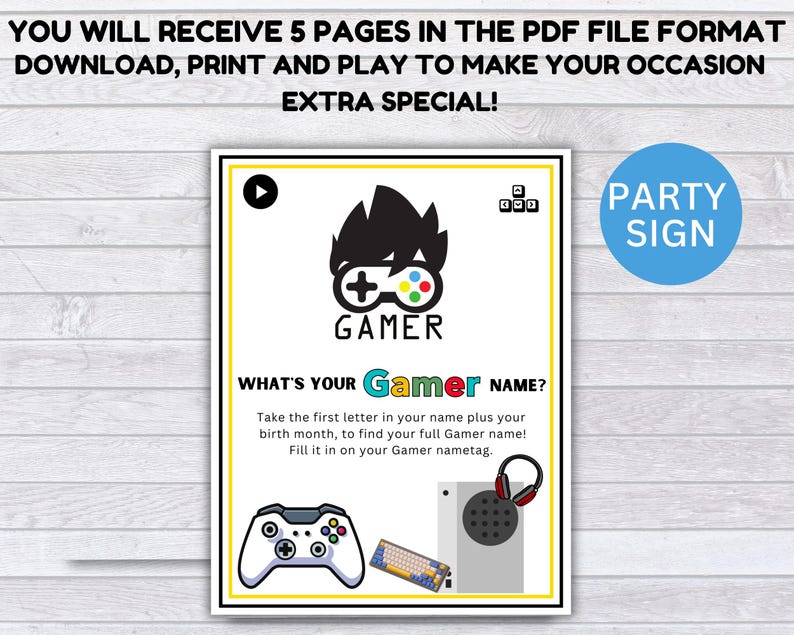 What's Your Gamer Name Game, NAME TAGS + SIGN, Gaming Name Activity ...