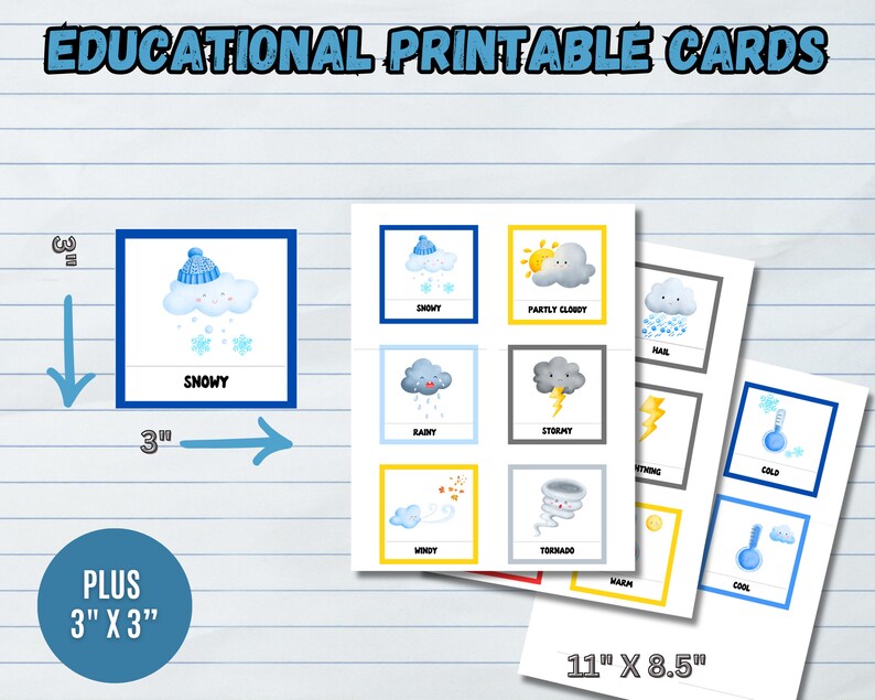 Weather Flash Cards, 16 Educational Cards, Preschool Cards, Montessori ...