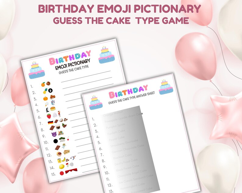 Birthday Emoji Pictionary Game, Printable Trivia Guessing Game, Guess ...