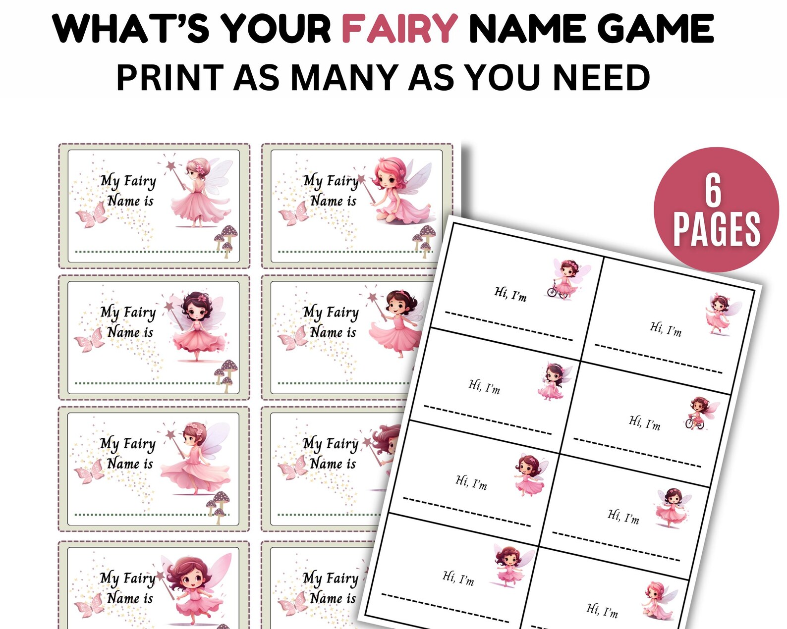 What's Your Fairy Name Game NAME TAGS + SIGN, Fairy-themed Birthdays ...