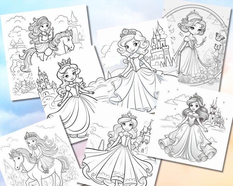 Princess Coloring Book, Printable Princess Posters, Princess Party ...