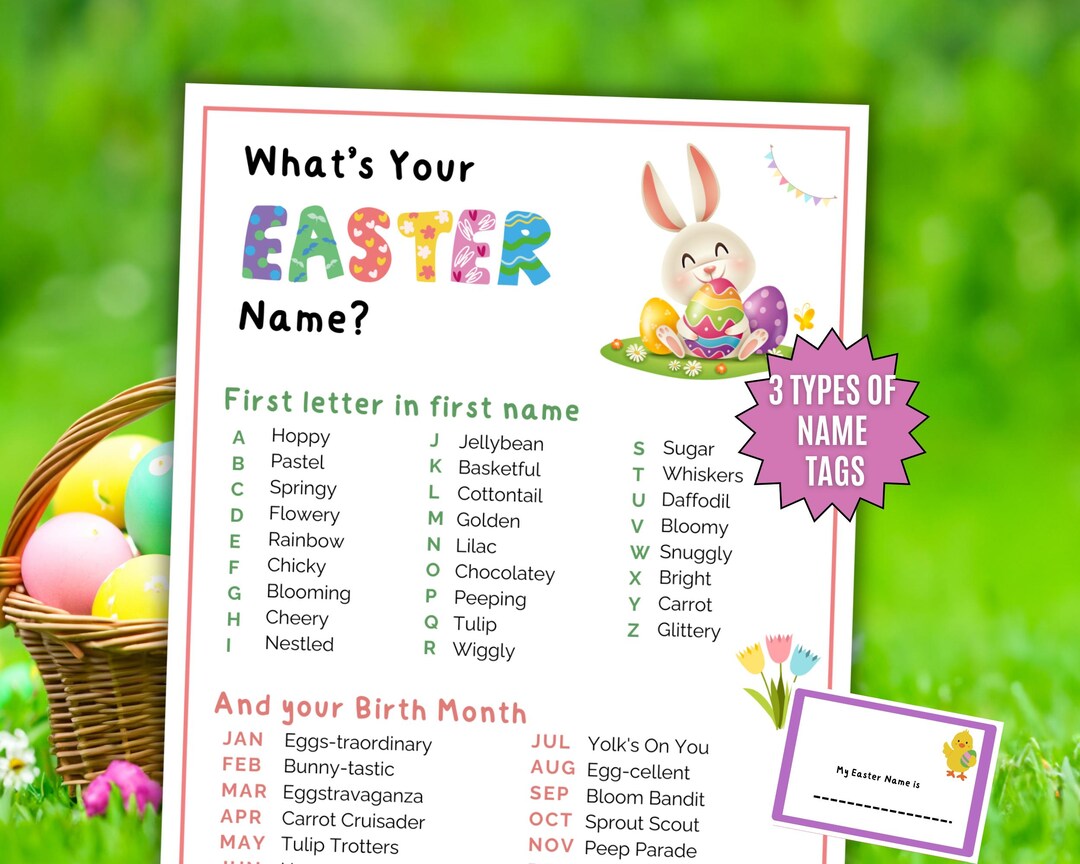 What's Your Easter Name Game NAME TAGS + SIGN, Easter Activities ...
