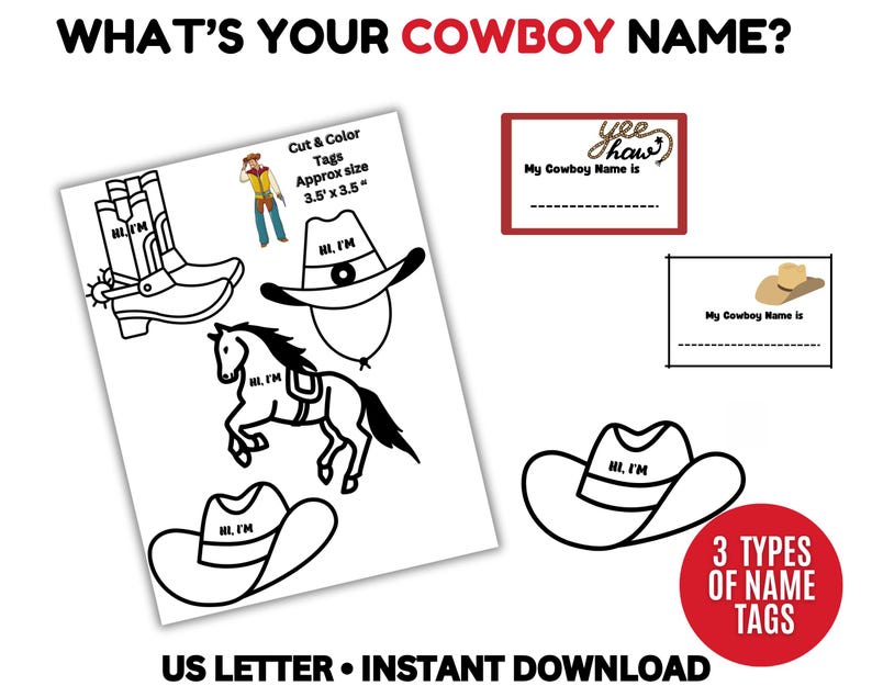 What's Your Cowboy Name Game, NAME TAGS SIGN, Printable Cowboy Game ...