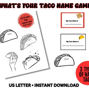 What's Your Taco Name Game, NAME TAGS + SIGN, Printable Mexican Fiesta ...