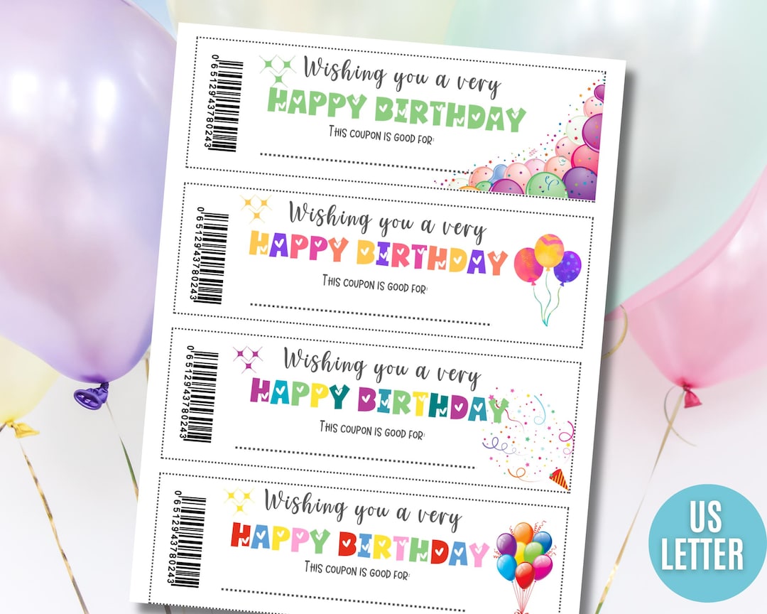 Printable Birthday Coupons, Birthday Present, Experience Coupons ...