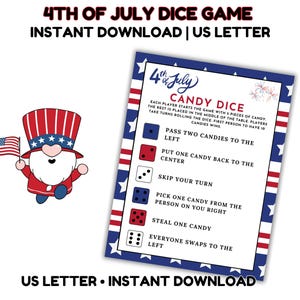 4th of July Rolling Dice Game, Fourth of July Candy Dice Printable ...