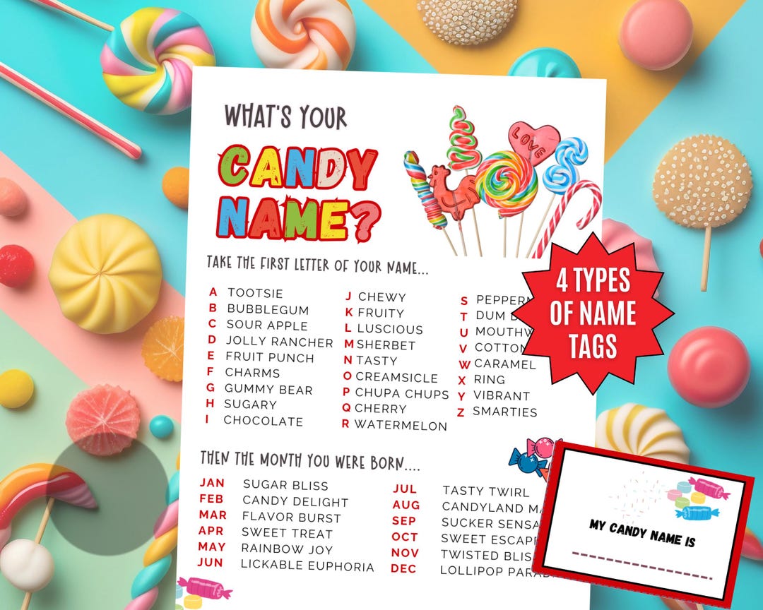 What's Your Candy Name Game With NAME TAGS + SIGN, Birthday, Classroom ...