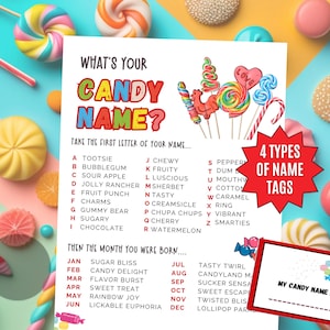 What's Your Candy Name Game With NAME TAGS + SIGN, Birthday, Classroom ...