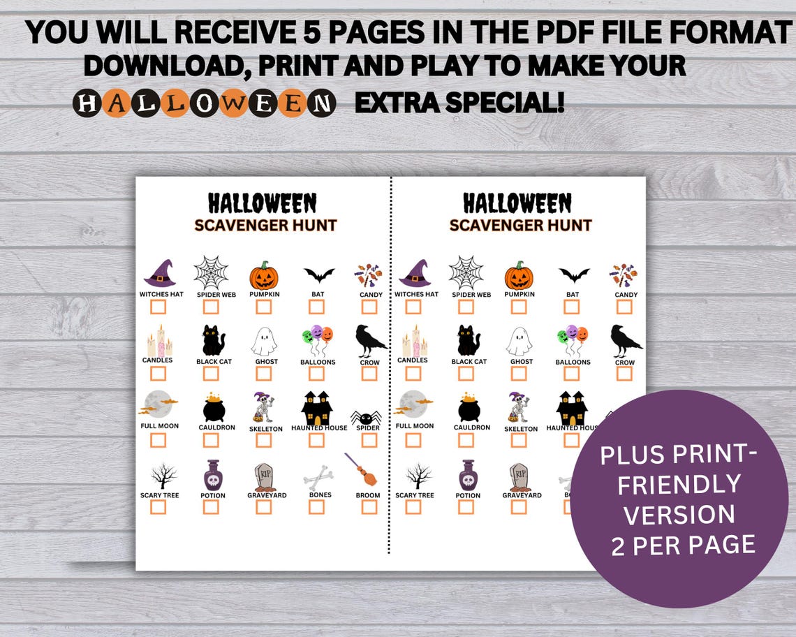 Halloween Scavenger Hunt, Indoor Outdoor Party Games, Printable ...