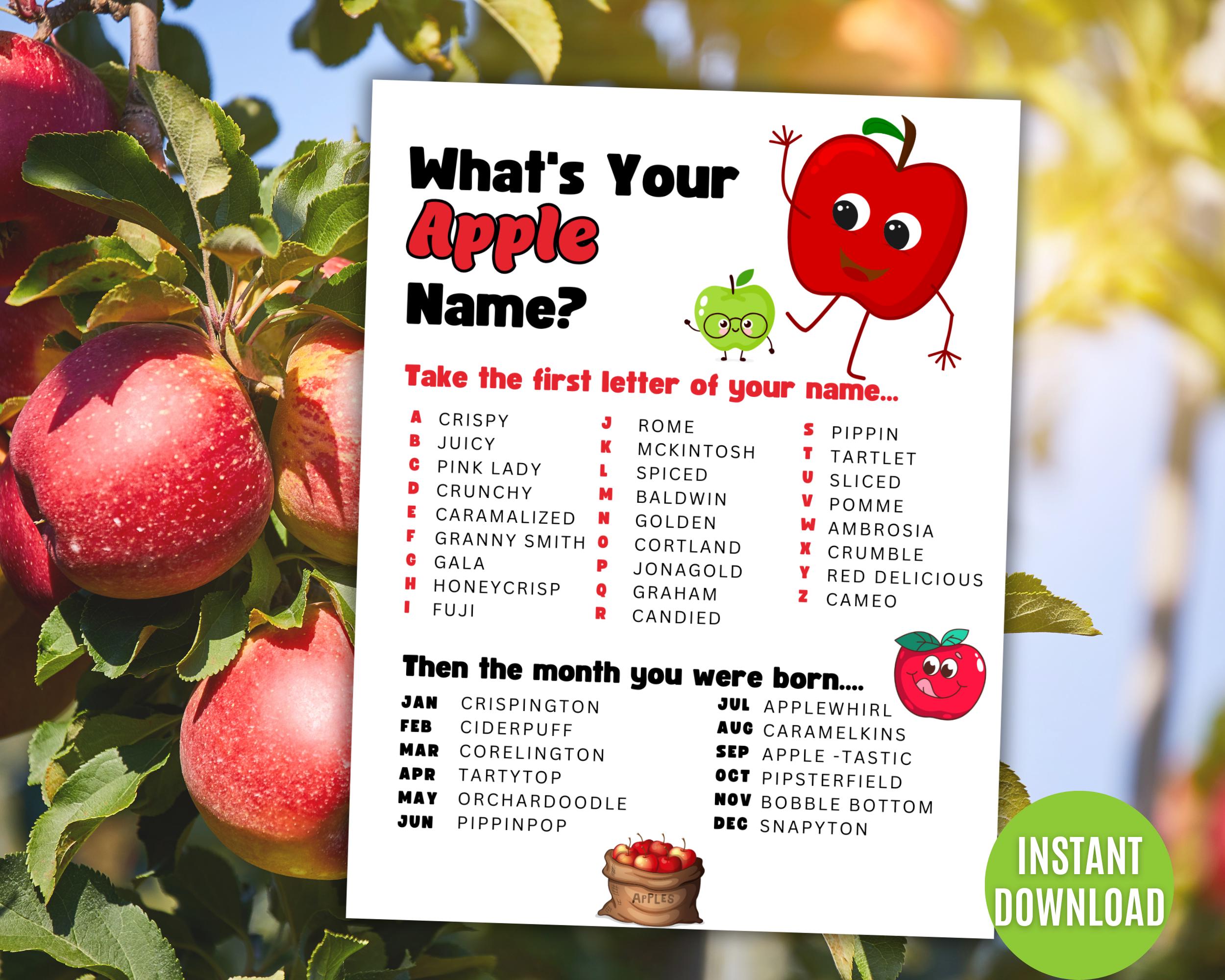 What's Your Apple Name Game NAME TAGS + SIGN Printable, Apple-themed ...