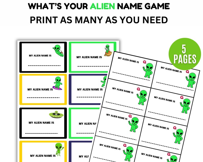 What's Your Alien Name Game NAME Tags + SIGN, Cute Alien Birthday Party ...
