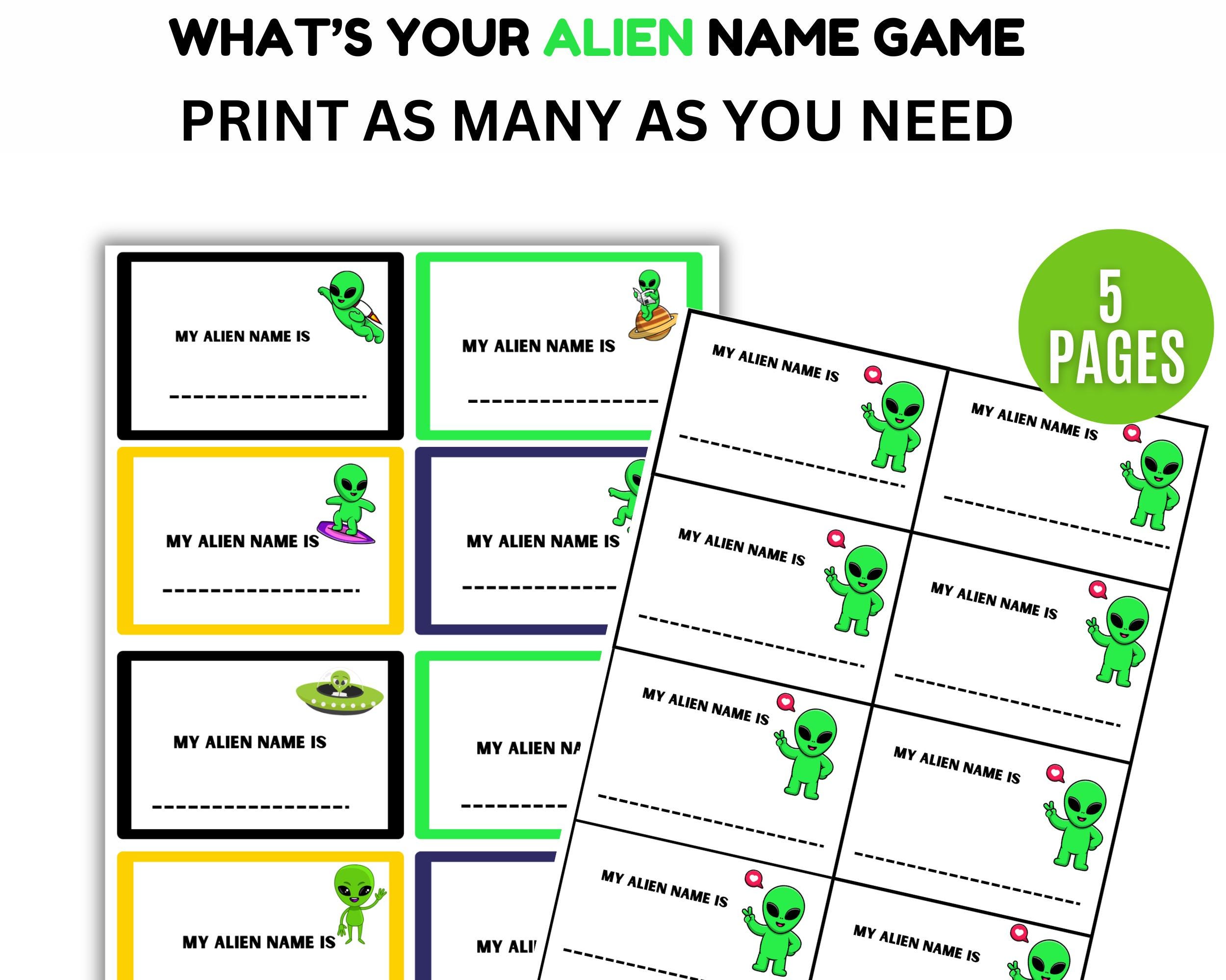 What's Your Alien Name Game NAME Tags + SIGN, Alien Birthday Party ...