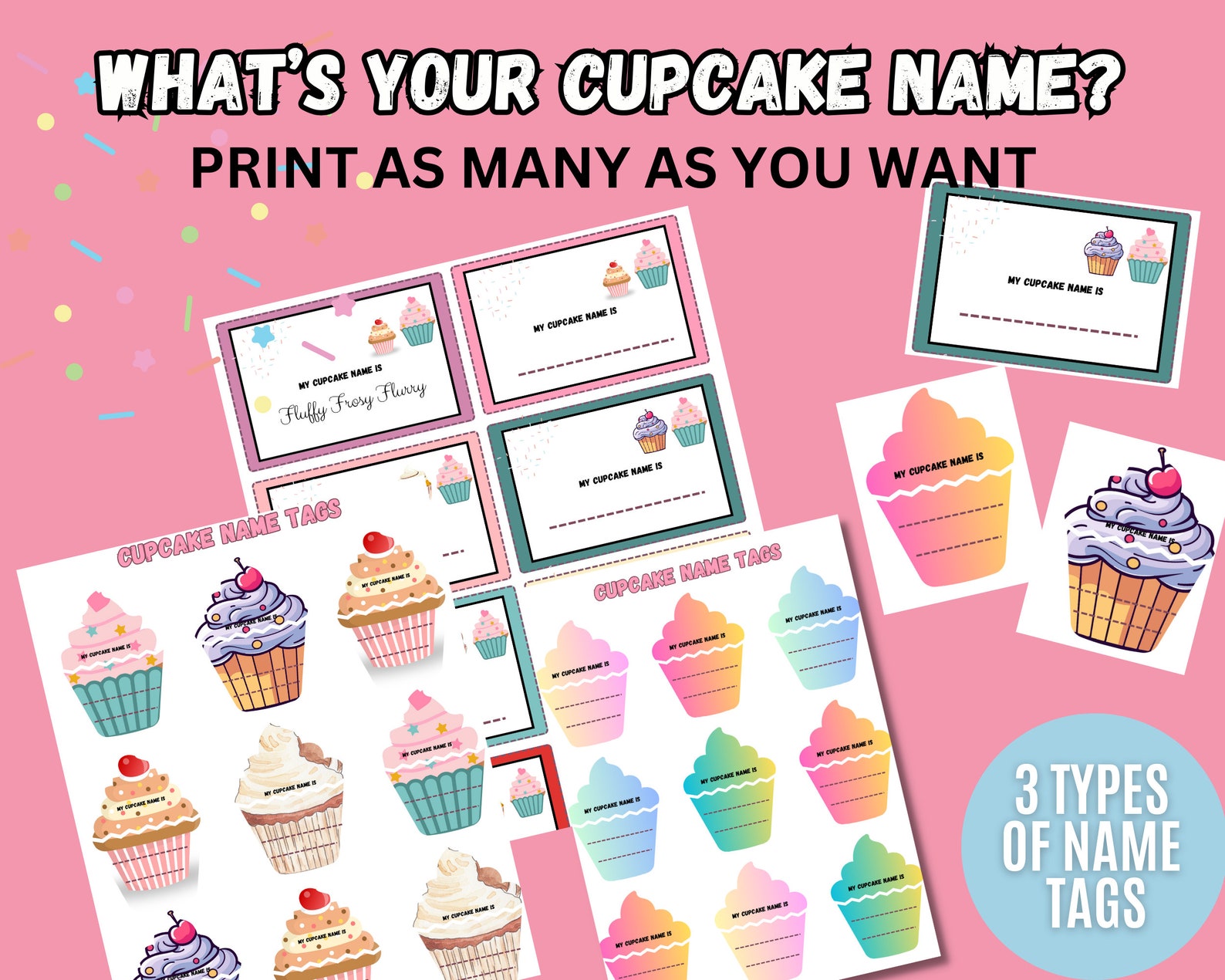What's Your Cupcake Name Game, Cupcake Name Tags, Birthday, Classroom ...