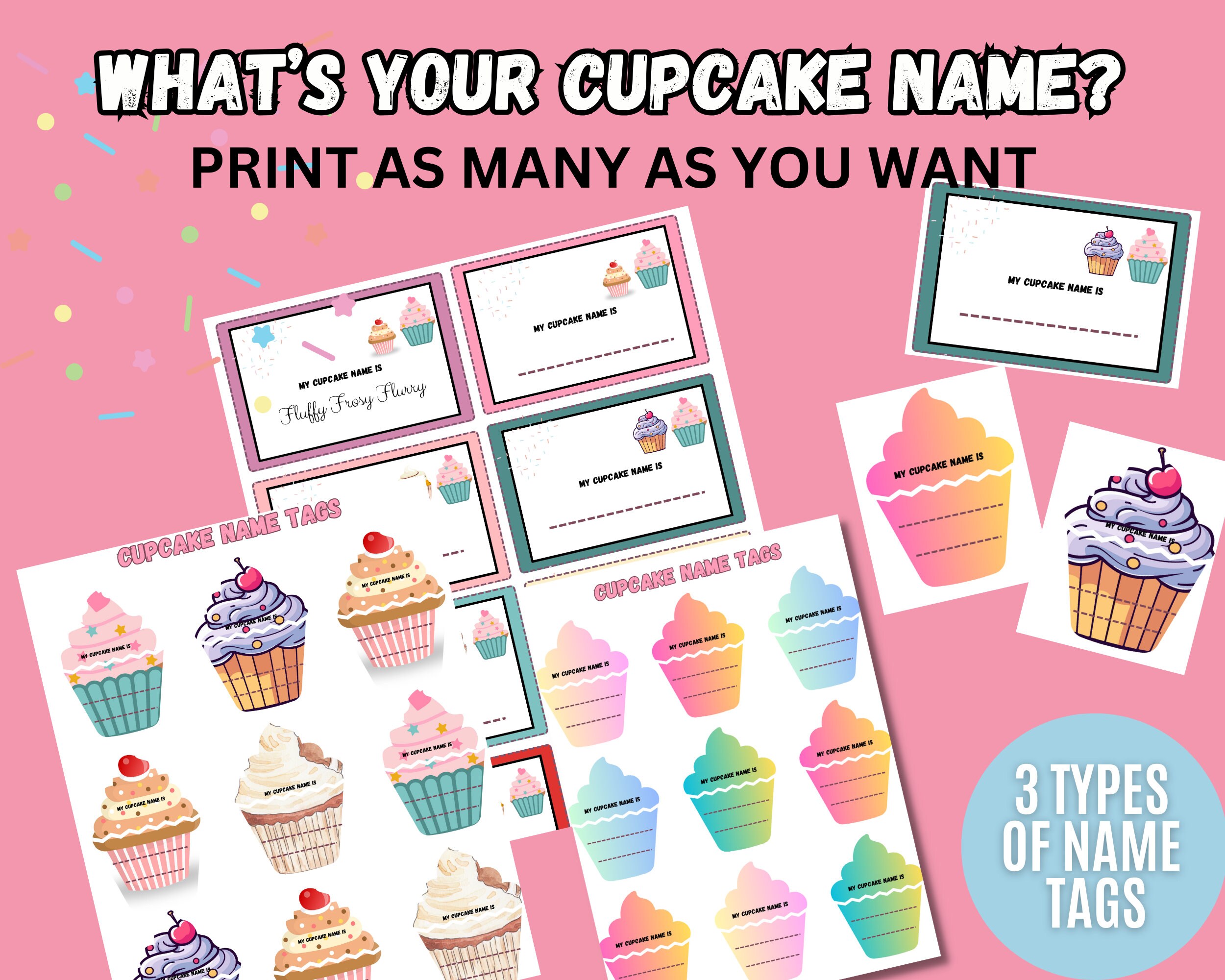 What's Your Cupcake Name Game, Cupcake Name Tags, Birthday, Classroom ...
