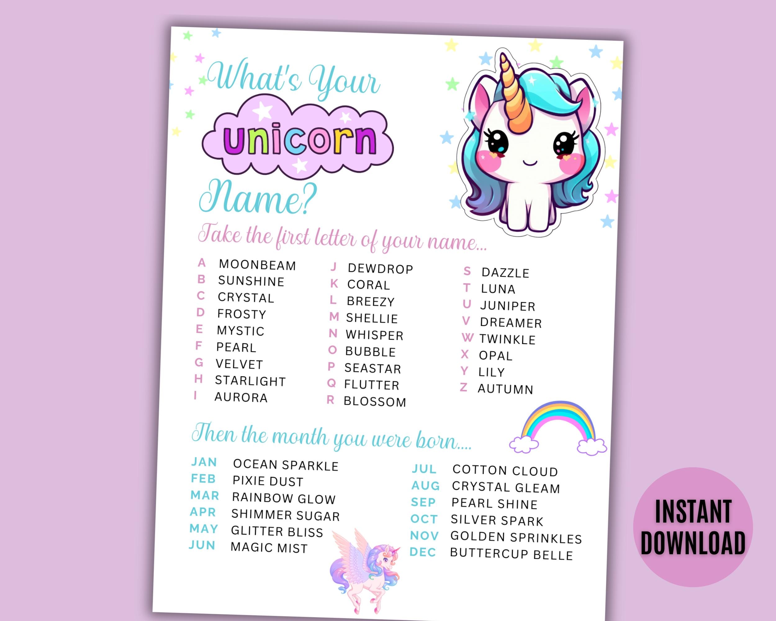 What's Your Unicorn Name, SIGN and Name TAGS, Unicorn Birthday Party ...