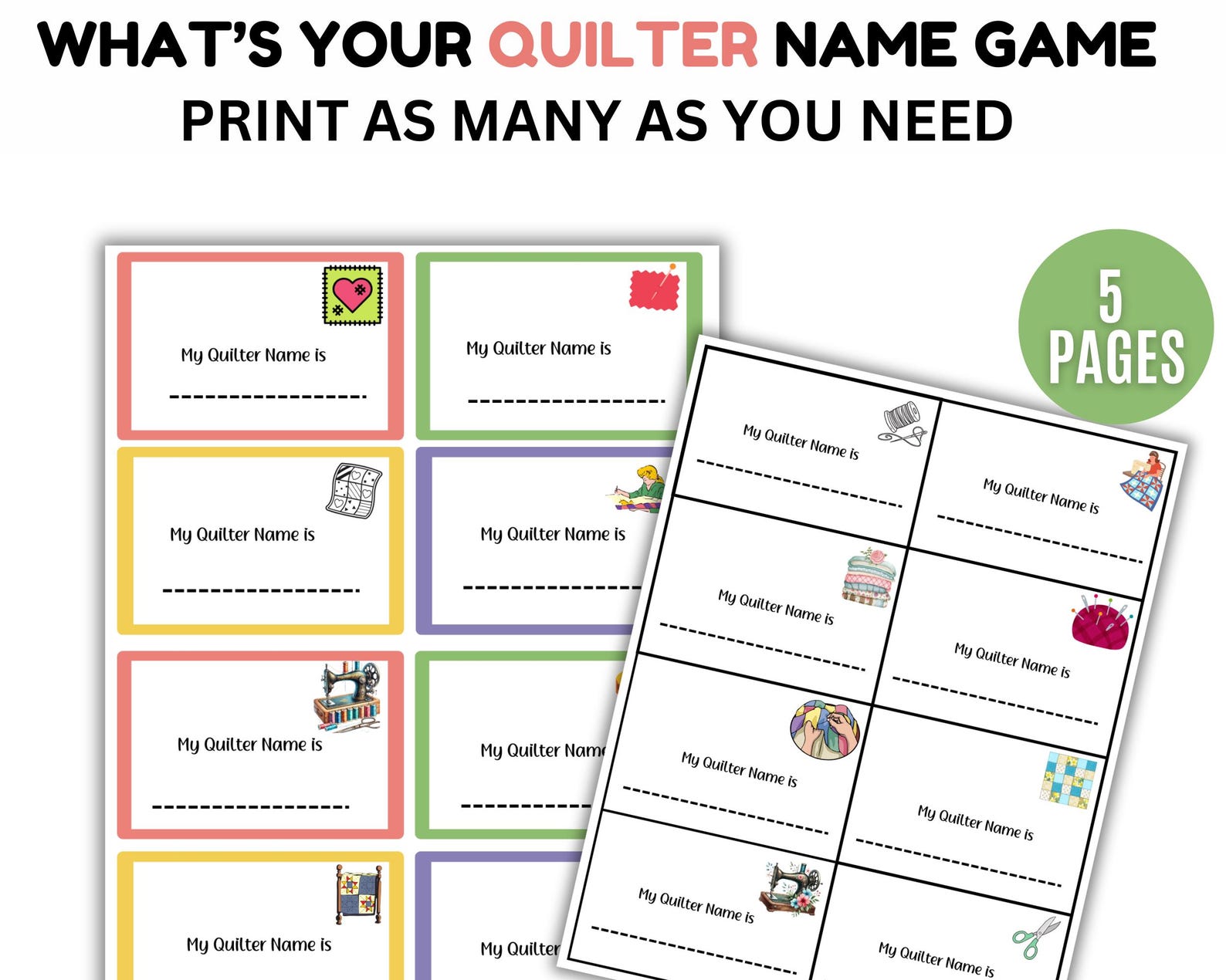 What's Your Quilter Name Game NAME TAGS + SIGN, Quilt Retreat Quilt ...