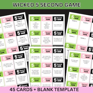 Wicked Theme 5 Second Game, Wicked Movie Musical Themed Party Printable ...