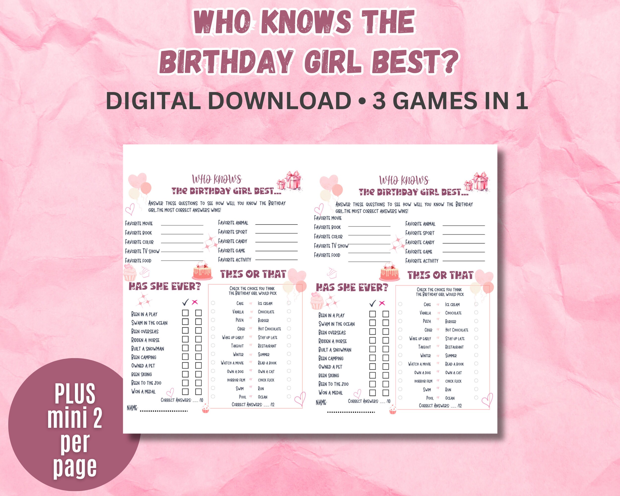 Who Knows the Birthday Girl Best, Birthday Quiz Birthday Questionaire ...