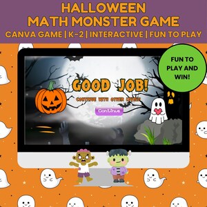 Halloween Monster Math Game, Canva Interactive Game, K-2 Educational ...