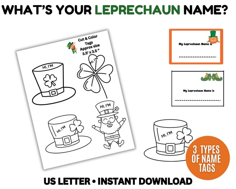 What's Your Leprechaun Name Game NAME TAGS + SIGN, Irish Trivia Party ...