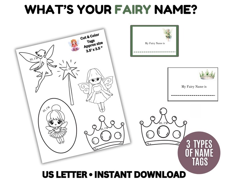 What's Your Fairy Name Game NAME TAGS + SIGN, Enchanted Fairy Forest ...