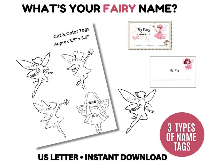 What's Your Fairy Name Game NAME TAGS + SIGN, Fairy-themed Birthdays ...