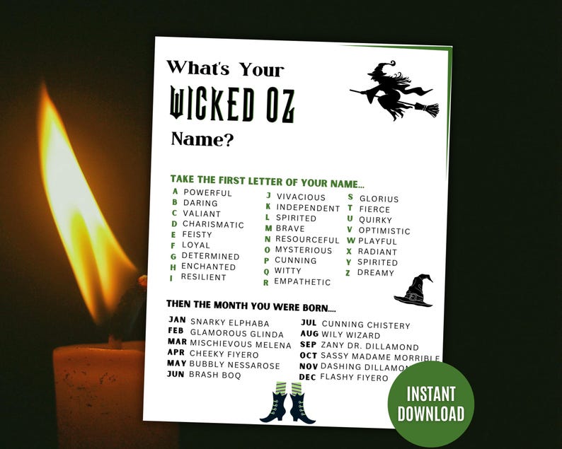 What's Your Wicked Oz Name Game, NAME TAGS + SIGN, Wicked Movie Musical ...