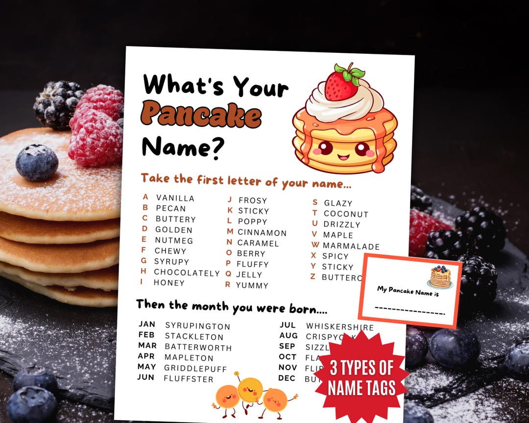 What's Your Pancake Name Game, NAME TAGS + SIGN, Printable, Brunch ...