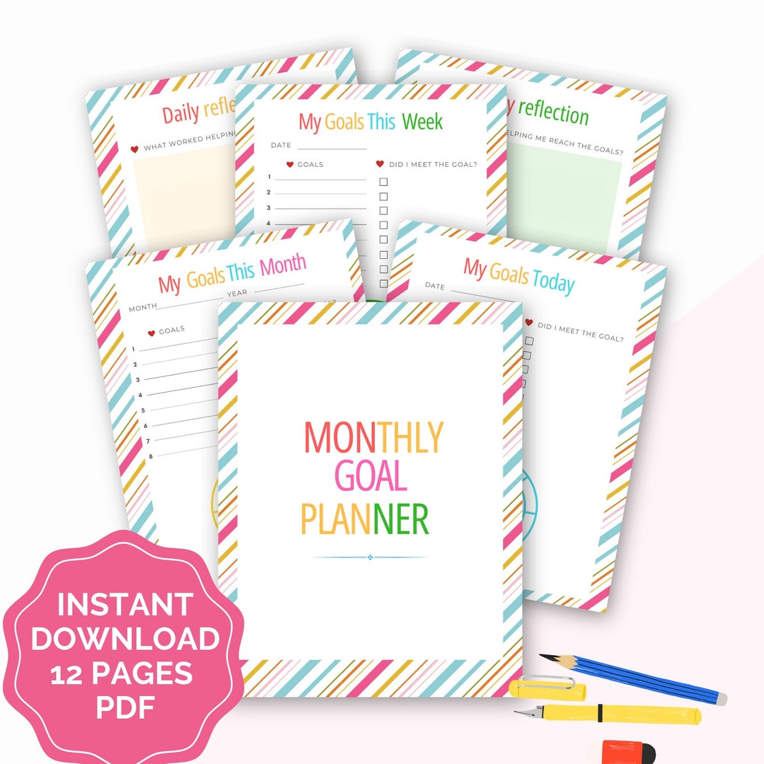 Undated Monthly Goal Planner Printable Daily Weekly Monthly - Etsy