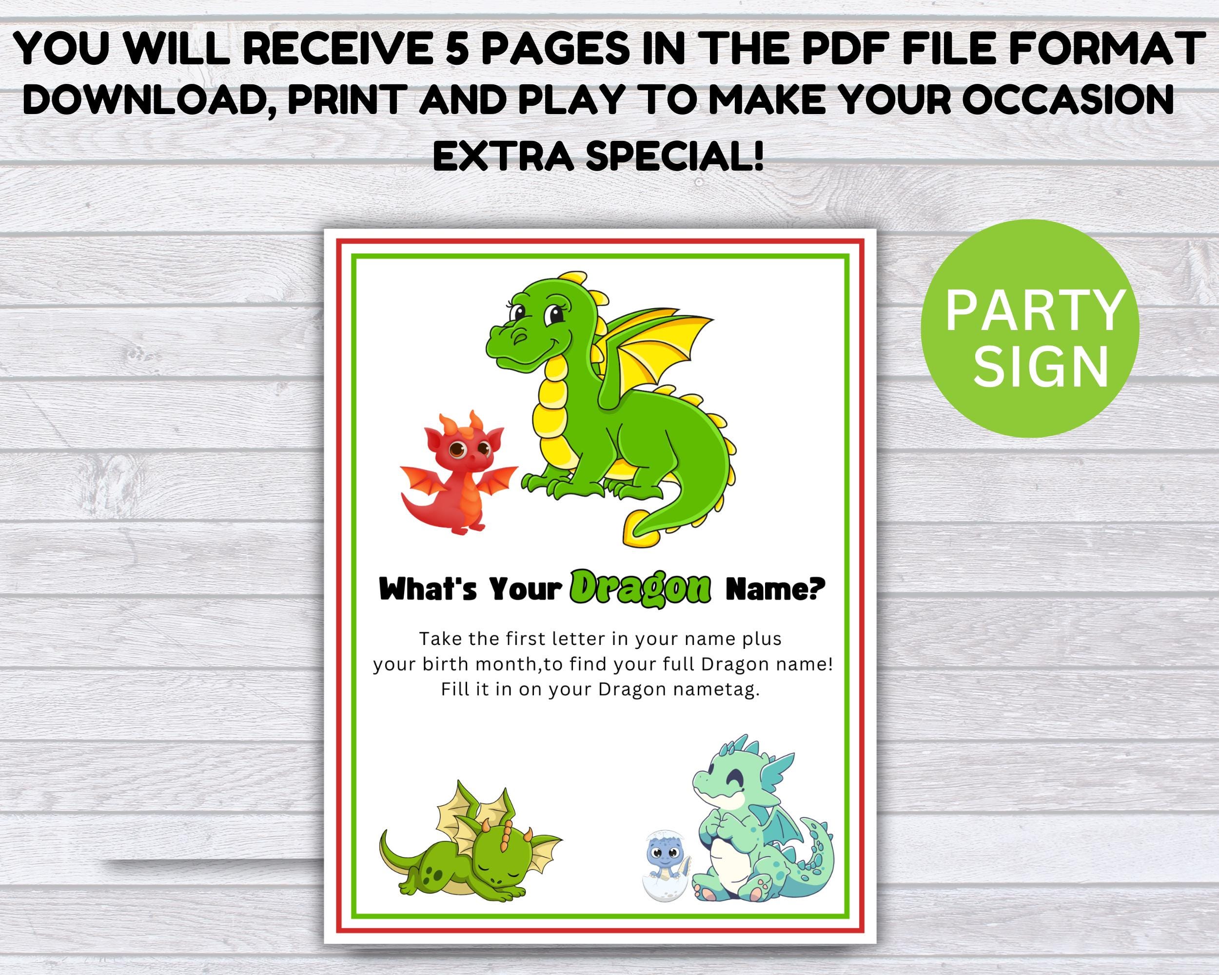 What's Your Dragon Name Game With NAME TAGS + SIGN, Printable Dragon ...