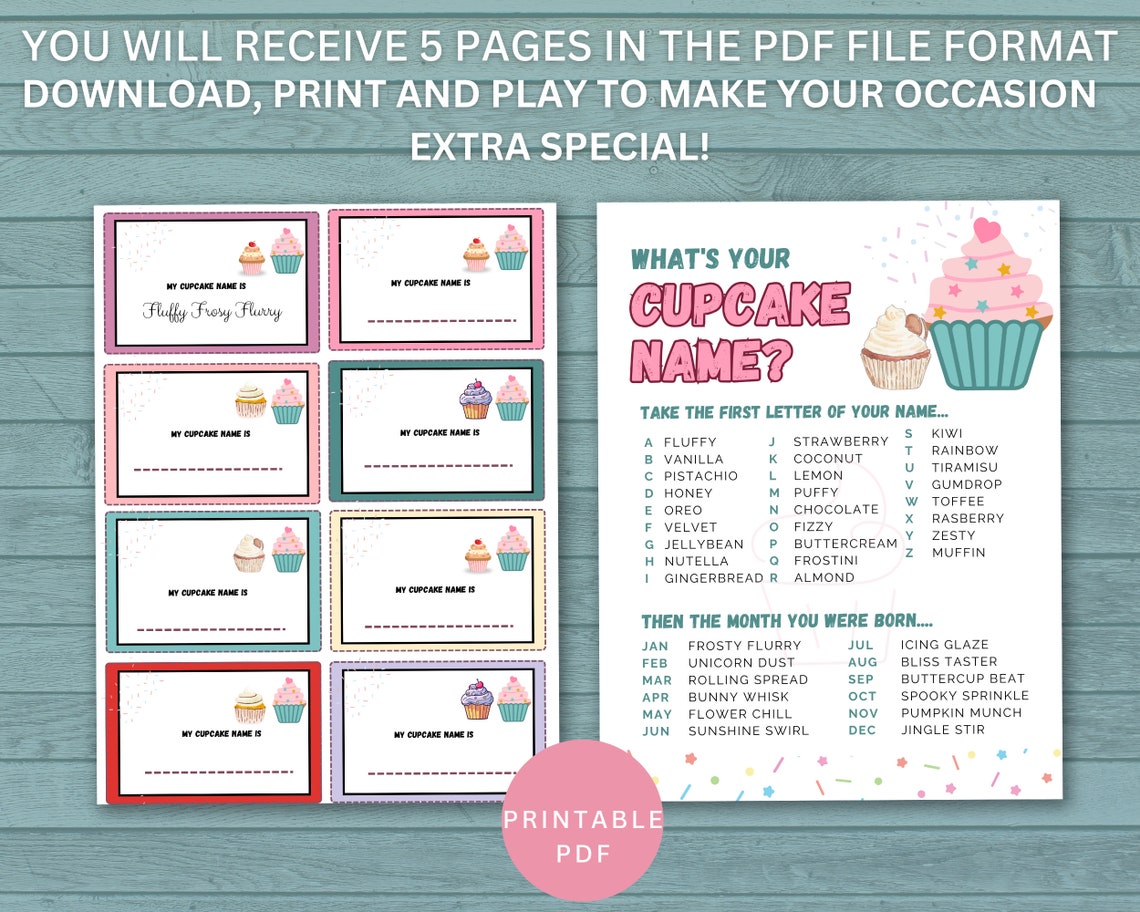 What's Your Cupcake Name Game, Cupcake Name Tags, Birthday, Classroom ...