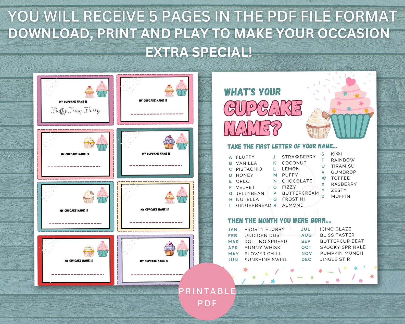 What's Your Cupcake Name Game, Cupcake Name Tags, Birthday, Classroom ...