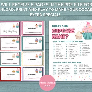 What's Your Cupcake Name Game, Cupcake Name Tags, Birthday, Classroom ...