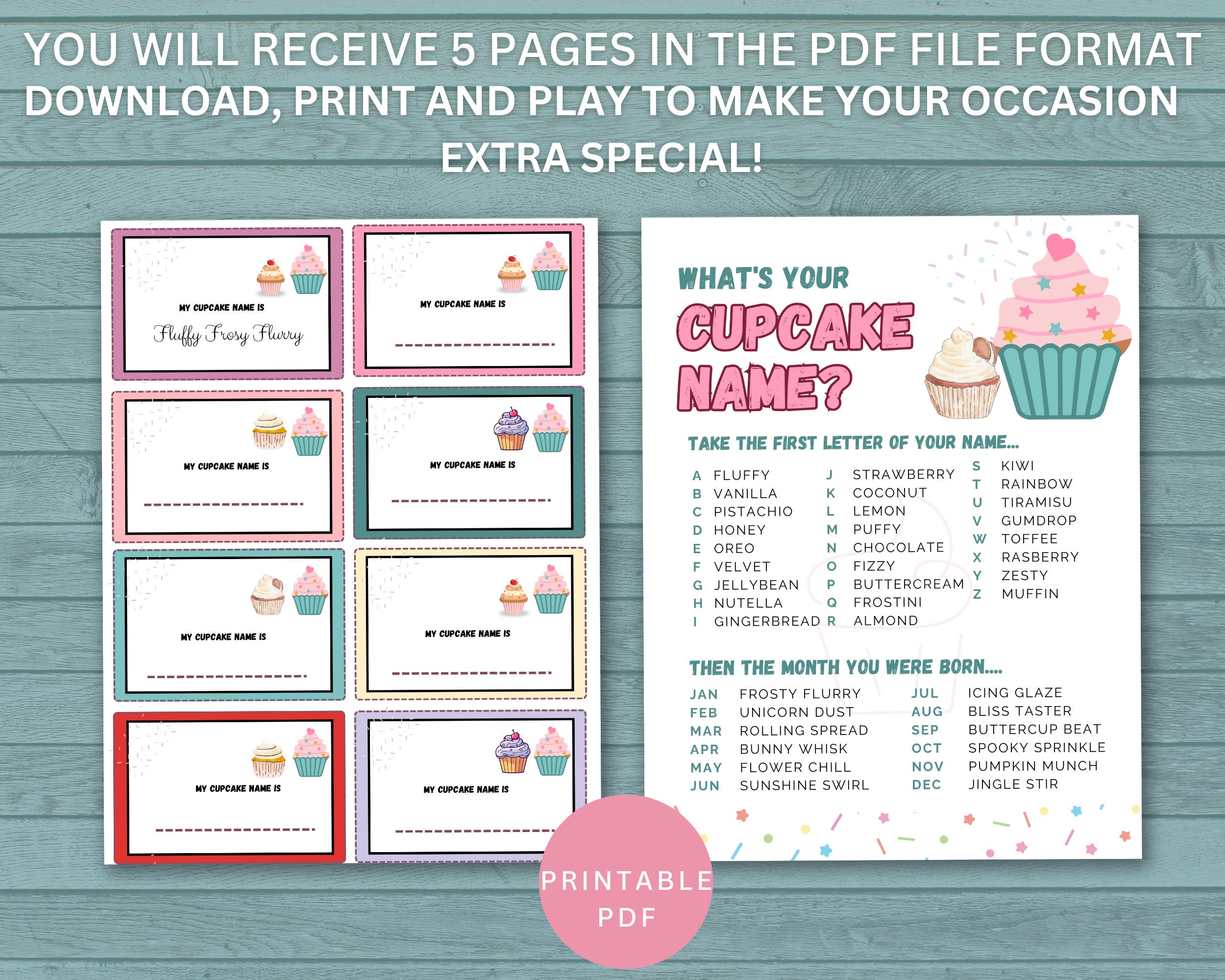What's Your Cupcake Name Game, Cupcake Name Tags, Birthday, Classroom ...