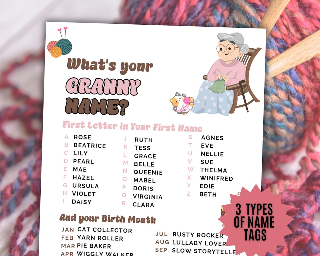What's Your Granny Name Game With NAME TAGS + SIGN, Sleepover, Slumber ...