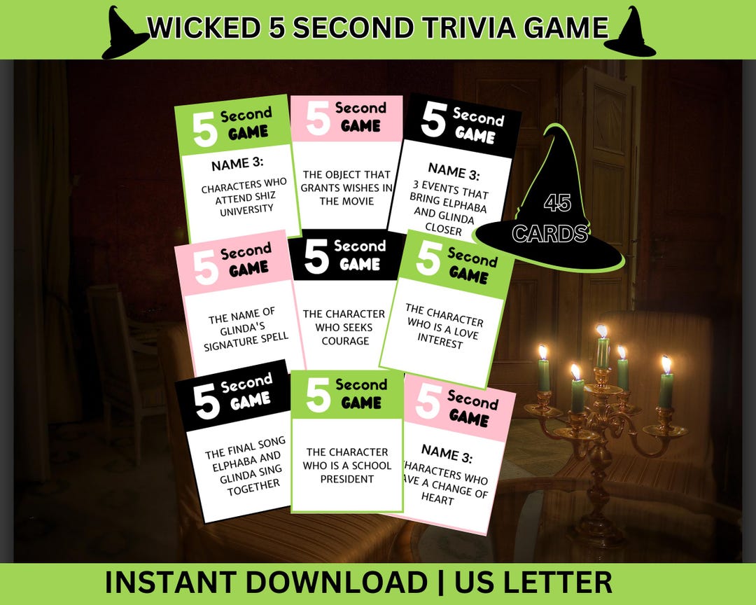 Wicked Theme 5 Second Trivia Game, Wicked Movie Musical Themed Party ...
