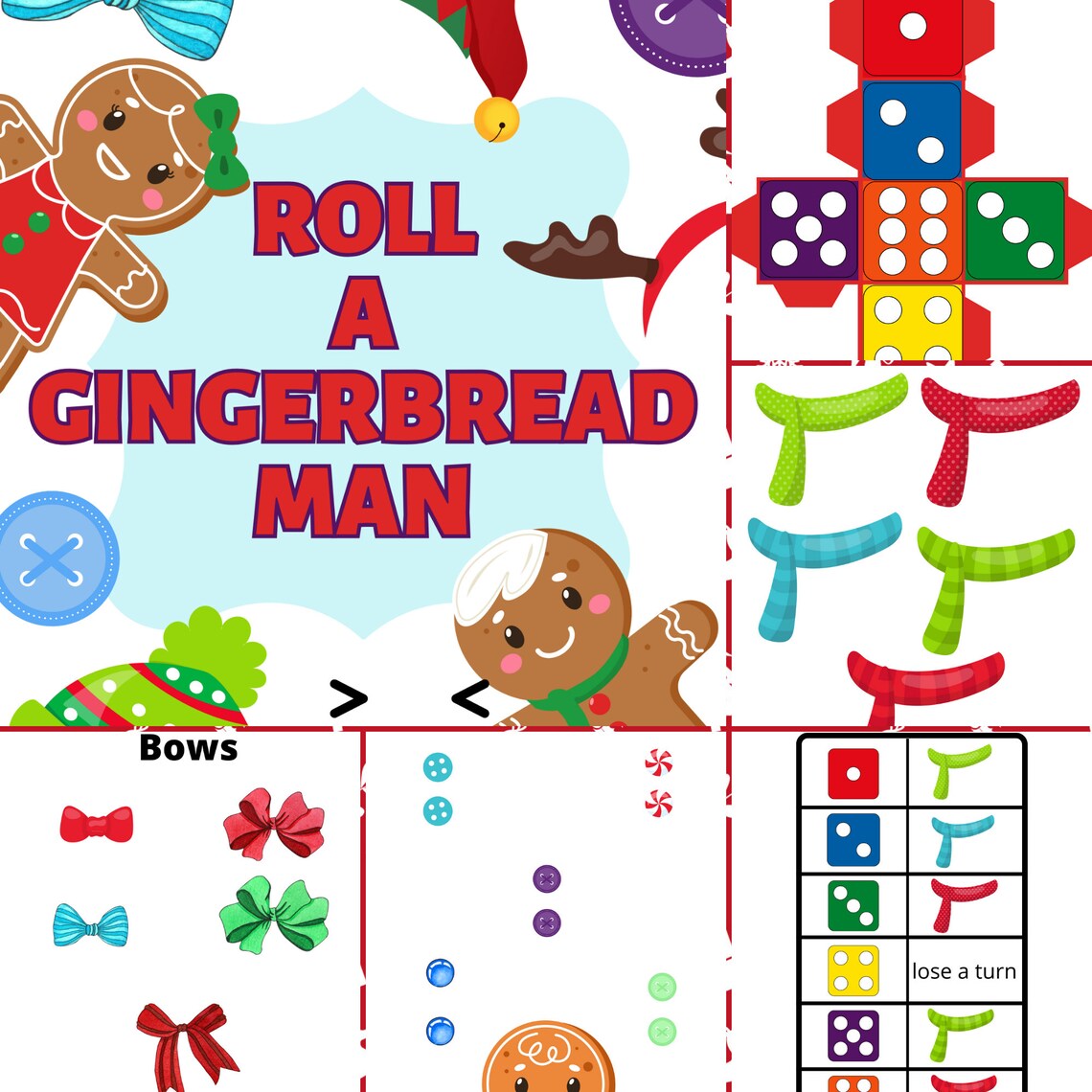 Rolling Dice Game, Roll A Gingerbread Man, Kids DIY Art Activity ...
