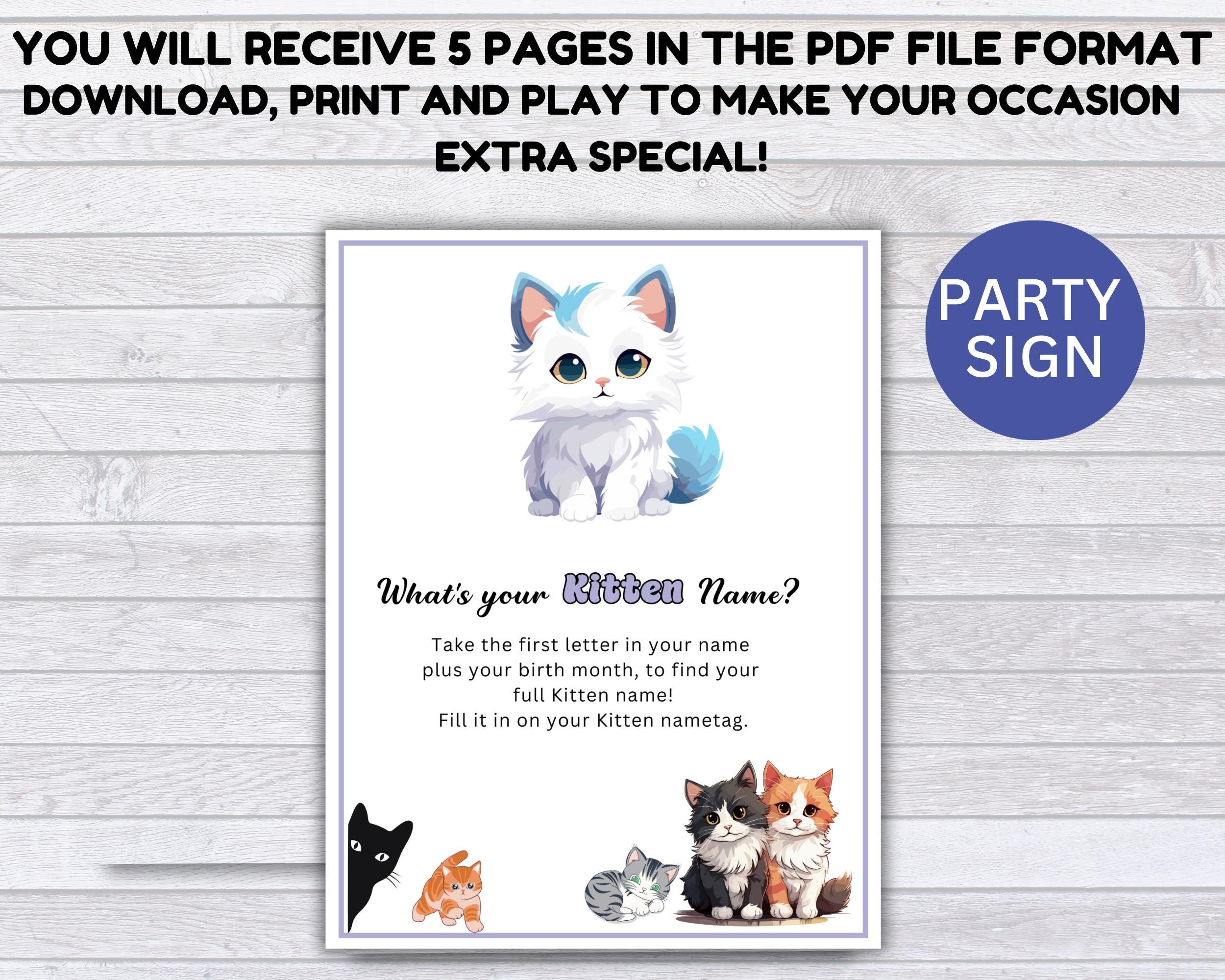 What's Your Kitten Name Game With NAME TAGS + SIGN, Printable Kitten ...