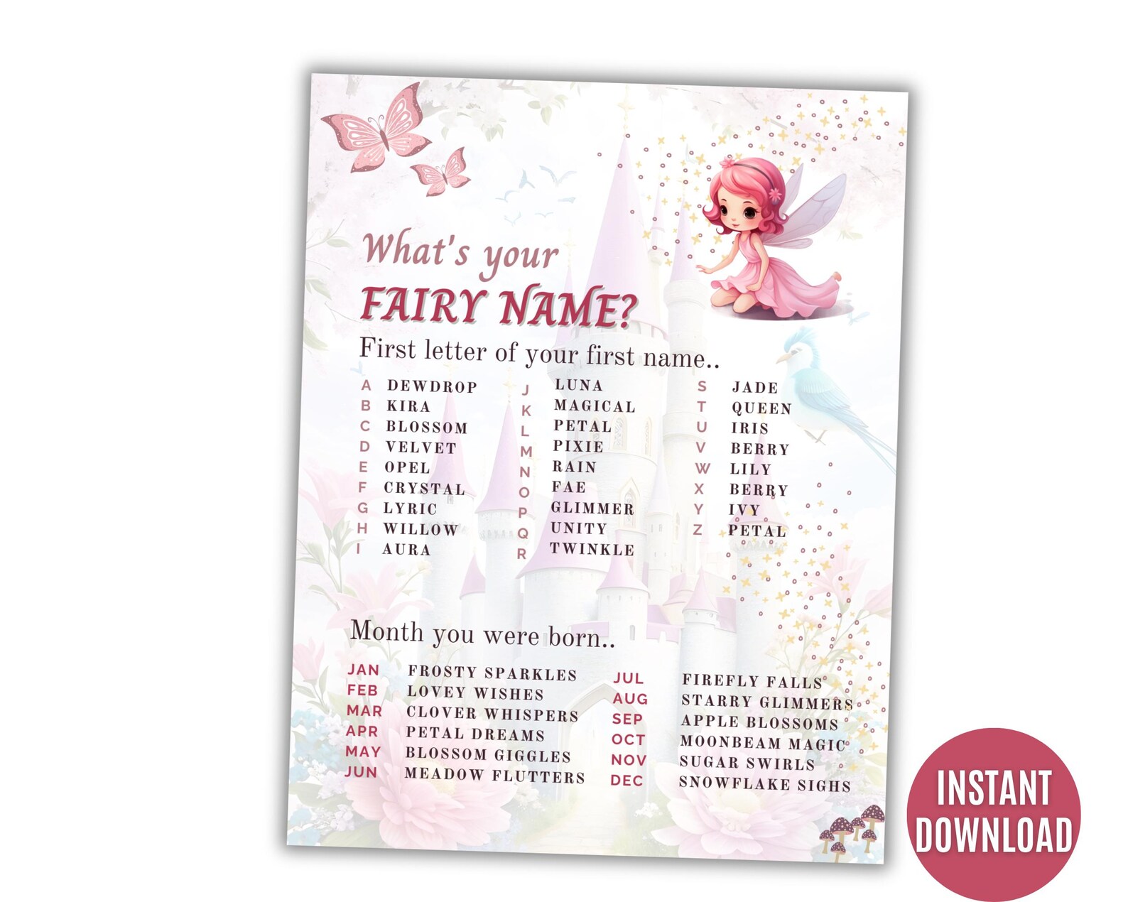 What's Your Fairy Name Game NAME TAGS + SIGN, Fairy-themed Birthdays ...