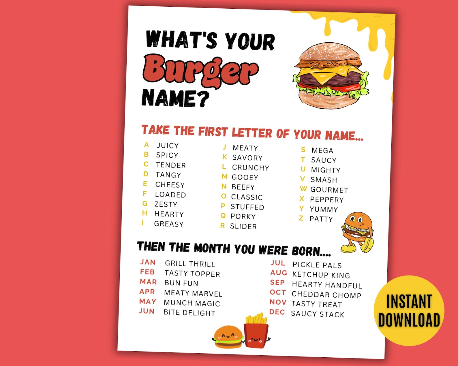 What's Your Burger Name Game NAME TAGS + Sign, BBQ Party, Cookout ...